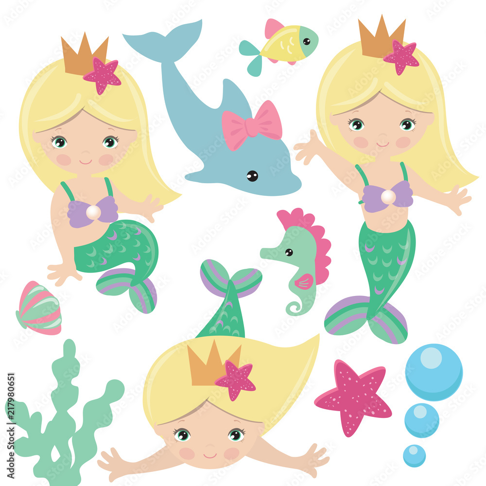 Mermaid vector cartoon illustration Stock Vector | Adobe Stock