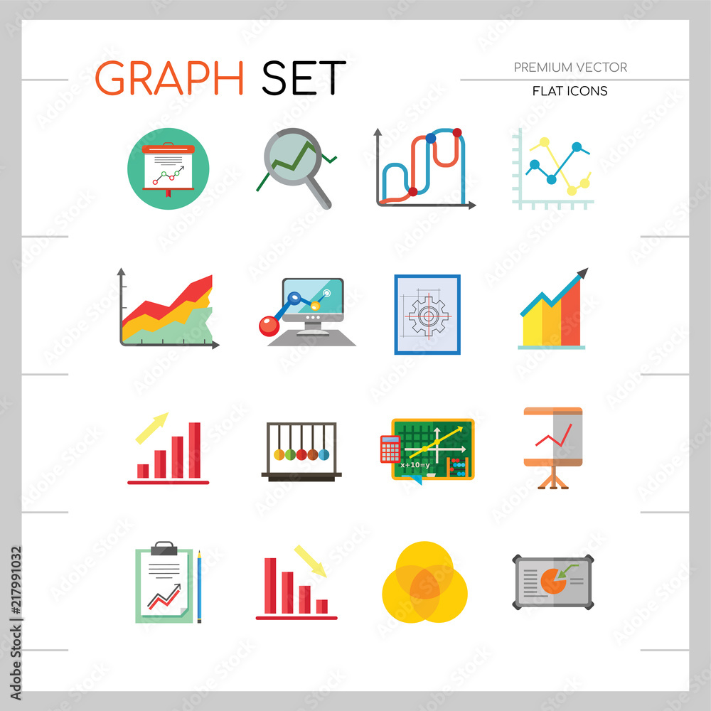 Graph Icon Set Magnifier And Graph Growing Bar Chart Declining Bar