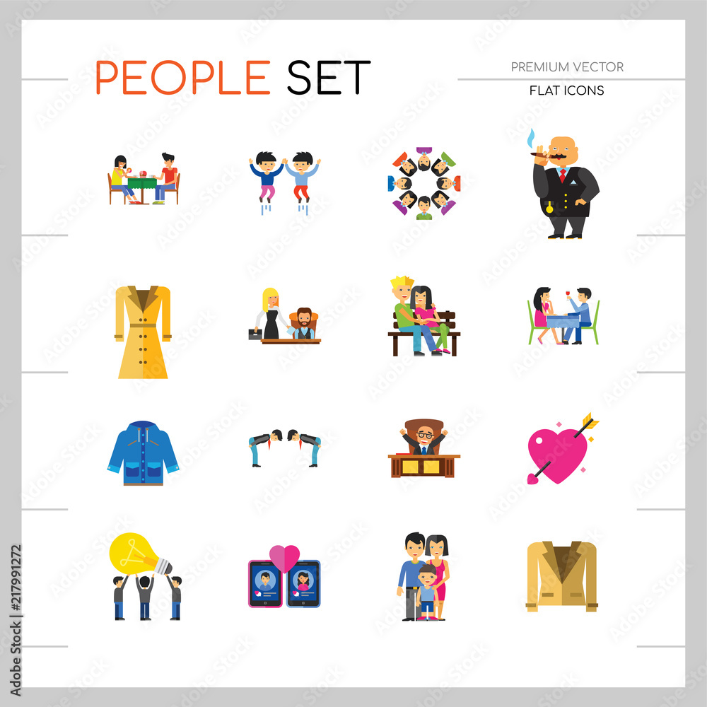 People Icon Set. Family Showing Respect Amour Symbol Couple On Park ...