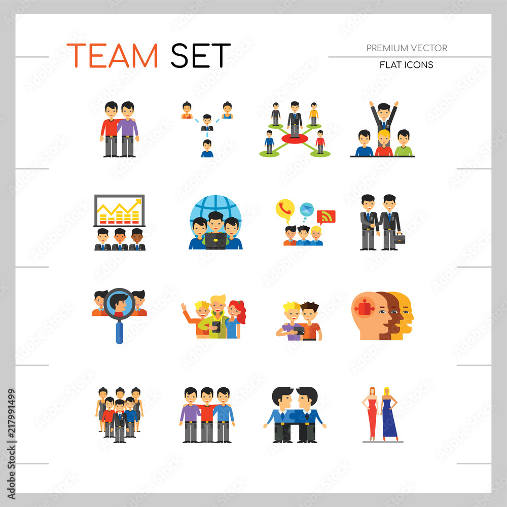 Team Icon Set. Virtual Group Colleagues Team Building Collaboration ...