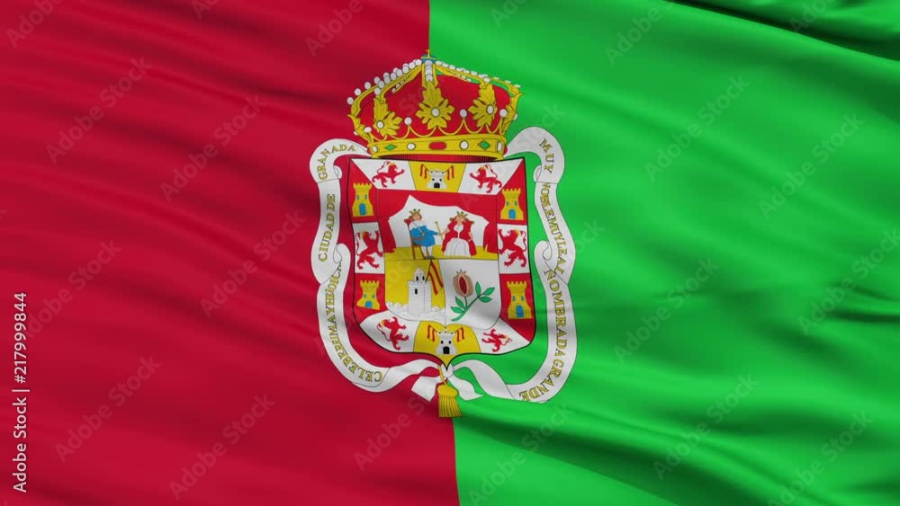 Granada closeup flag, city of Spain, realistic animation seamless loop ...