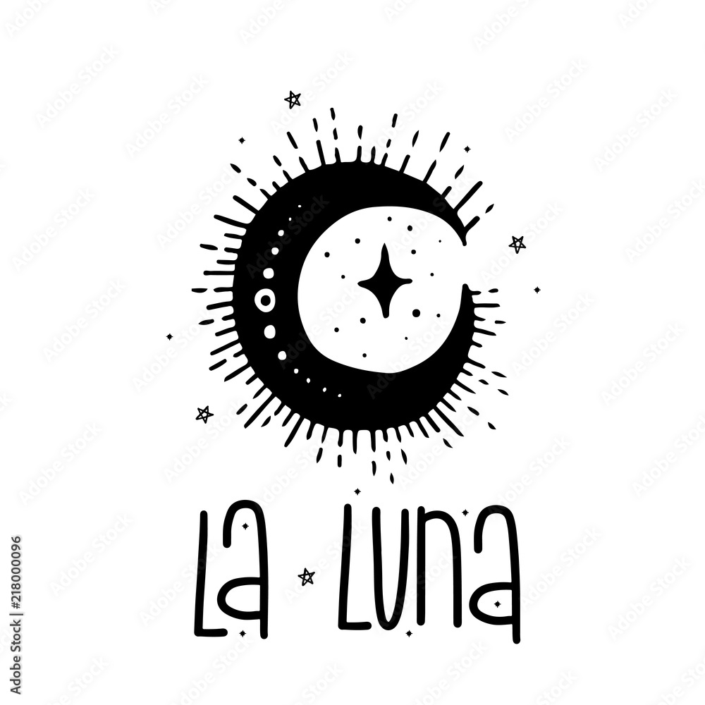 Sketch graphic illustration moon with mystic and occult hand drawn ...