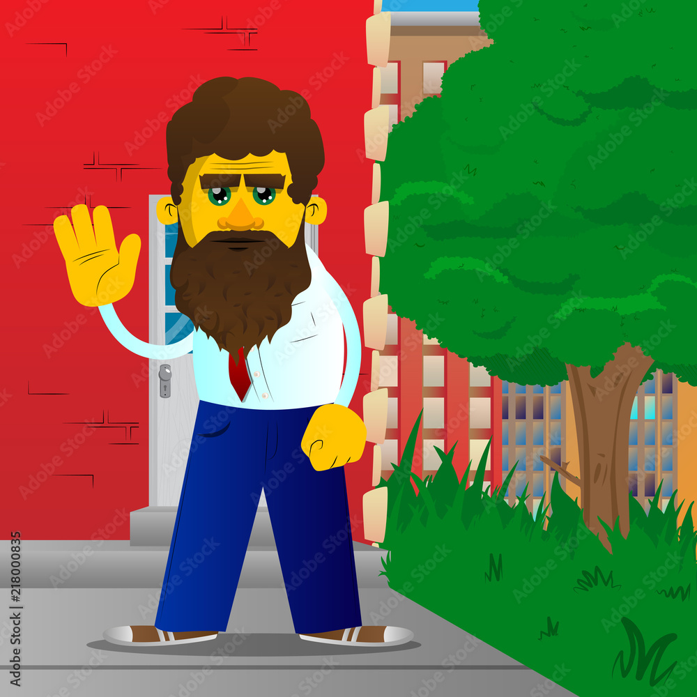 Yellow man with waving hand. Vector cartoon illustration. Stock Vector ...