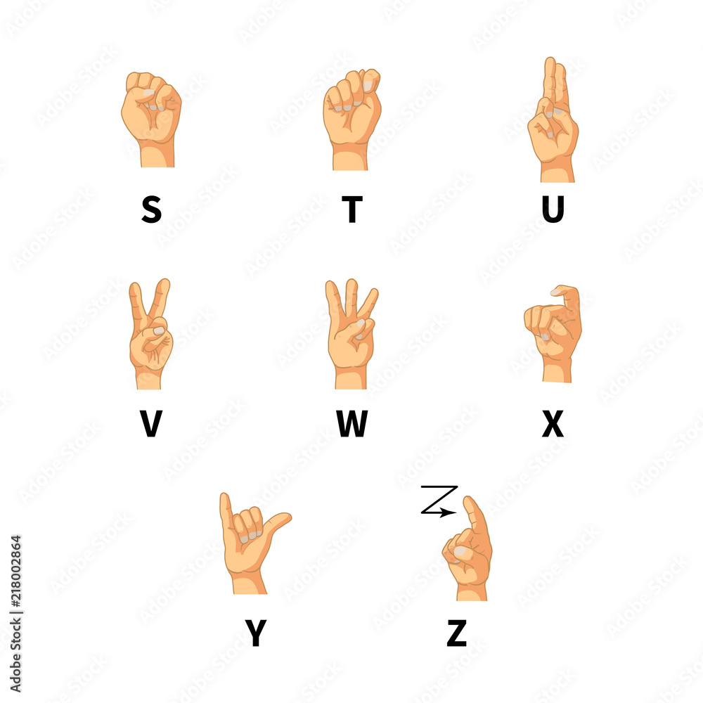 Colorfull sign language latin alphabet letters isolated on white Stock ...