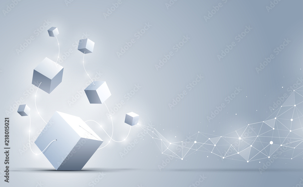 Abstract 3d cubes and background. A connection of big and small ...