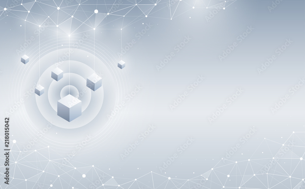 Abstract 3d cubes and background. A group of geometric cubes hangs from ...