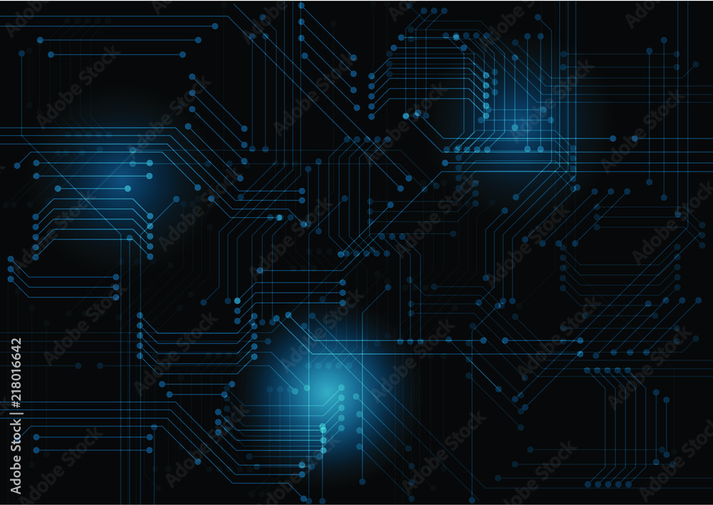 Abstract blue computer technology background with circuit board system ...