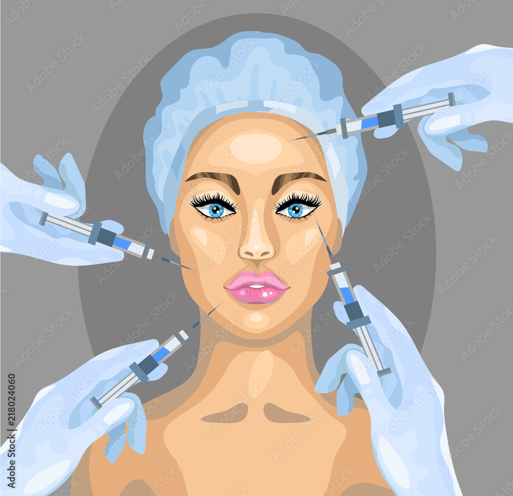 Vector Plastic surgery illustration. Botox injection cosmetic procedure ...