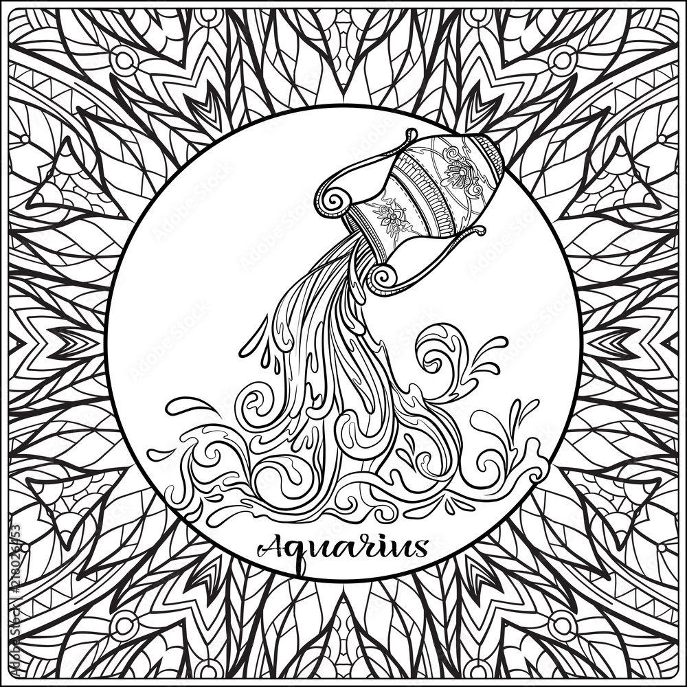 Aquarius. . Outline hand drawing. Good for coloring page for the adult ...