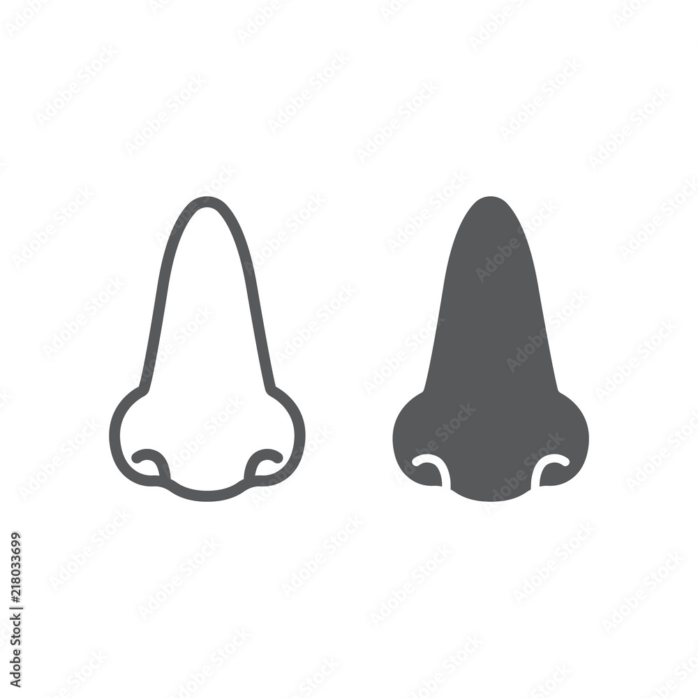 Nose line and glyph icon, anatomy and biology, rhinology sign, vector ...