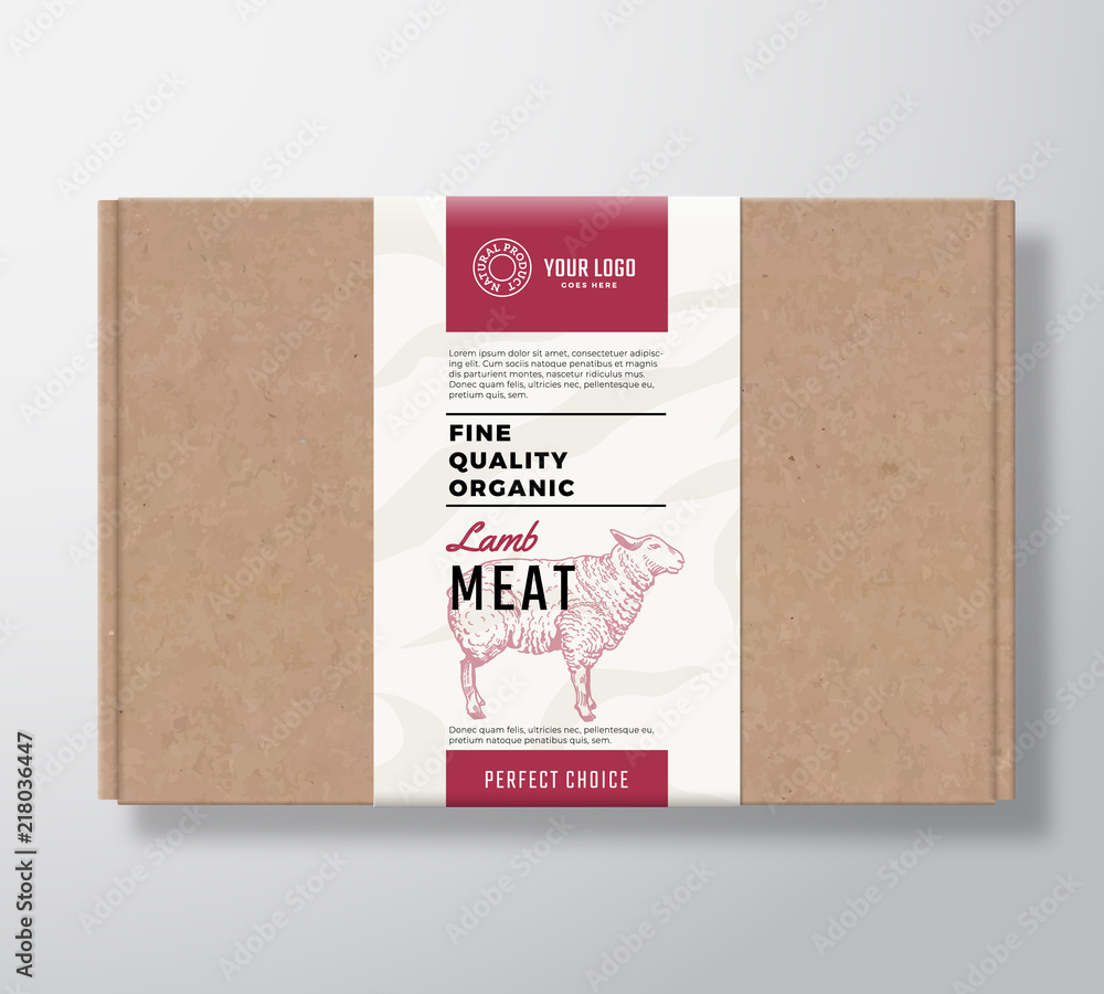 Fine Quality Organic Lamb Craft Cardboard Box. Abstract Vector Meat ...