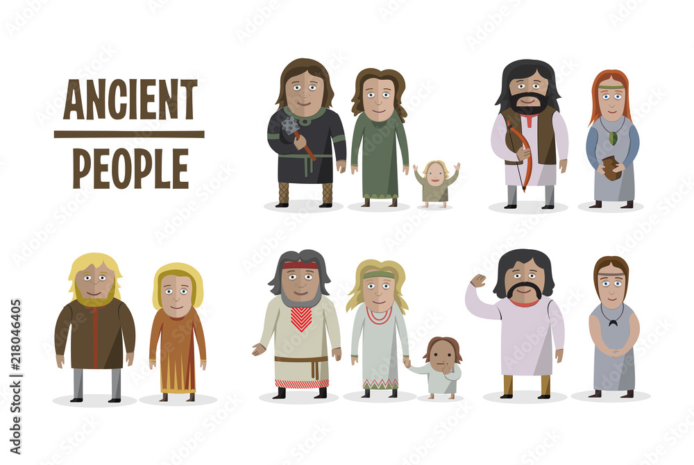 Ancient People in national dress. Family dressed in traditional costume ...