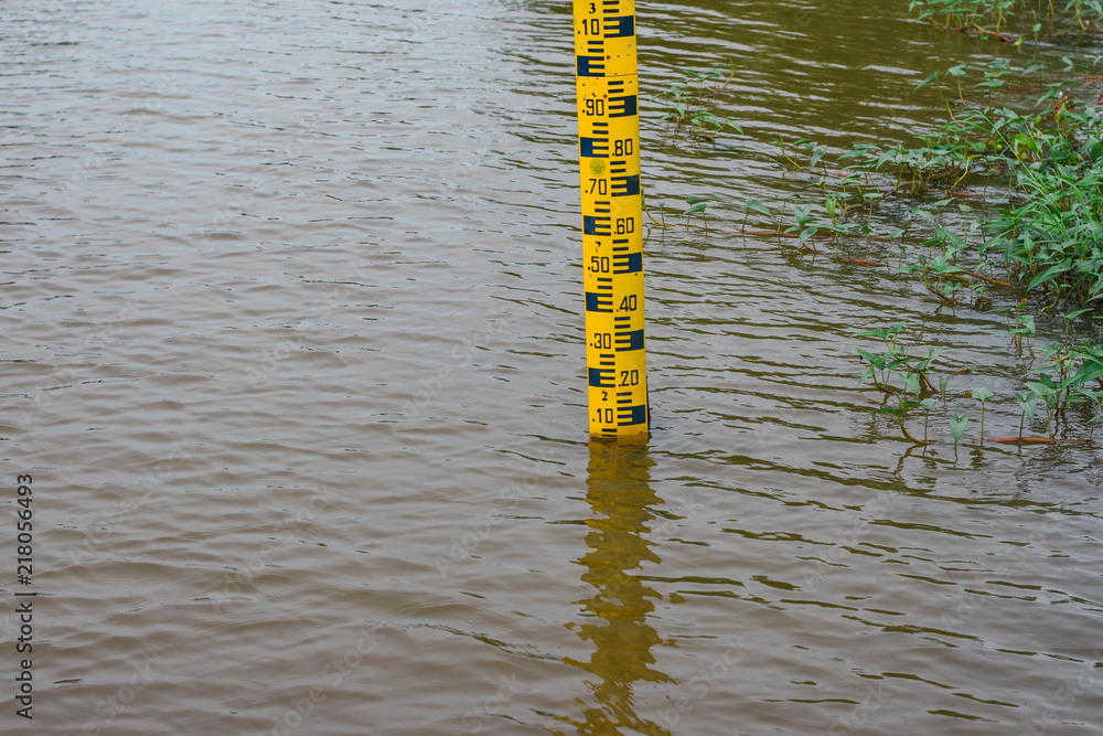 Water level gauge in the river to warn of the amount and risk of water ...