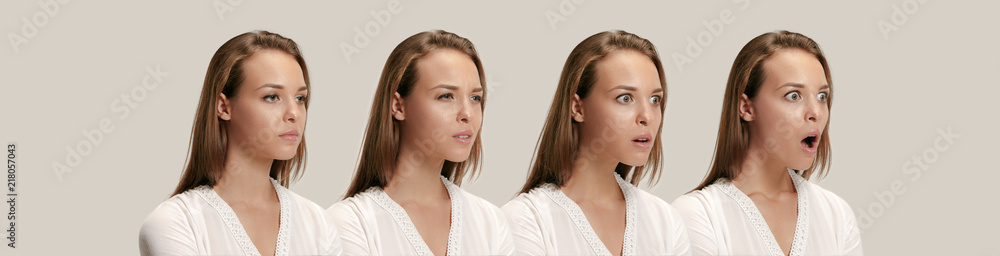 Wow. Collage about development of emotion. Stages of surprise. Female ...