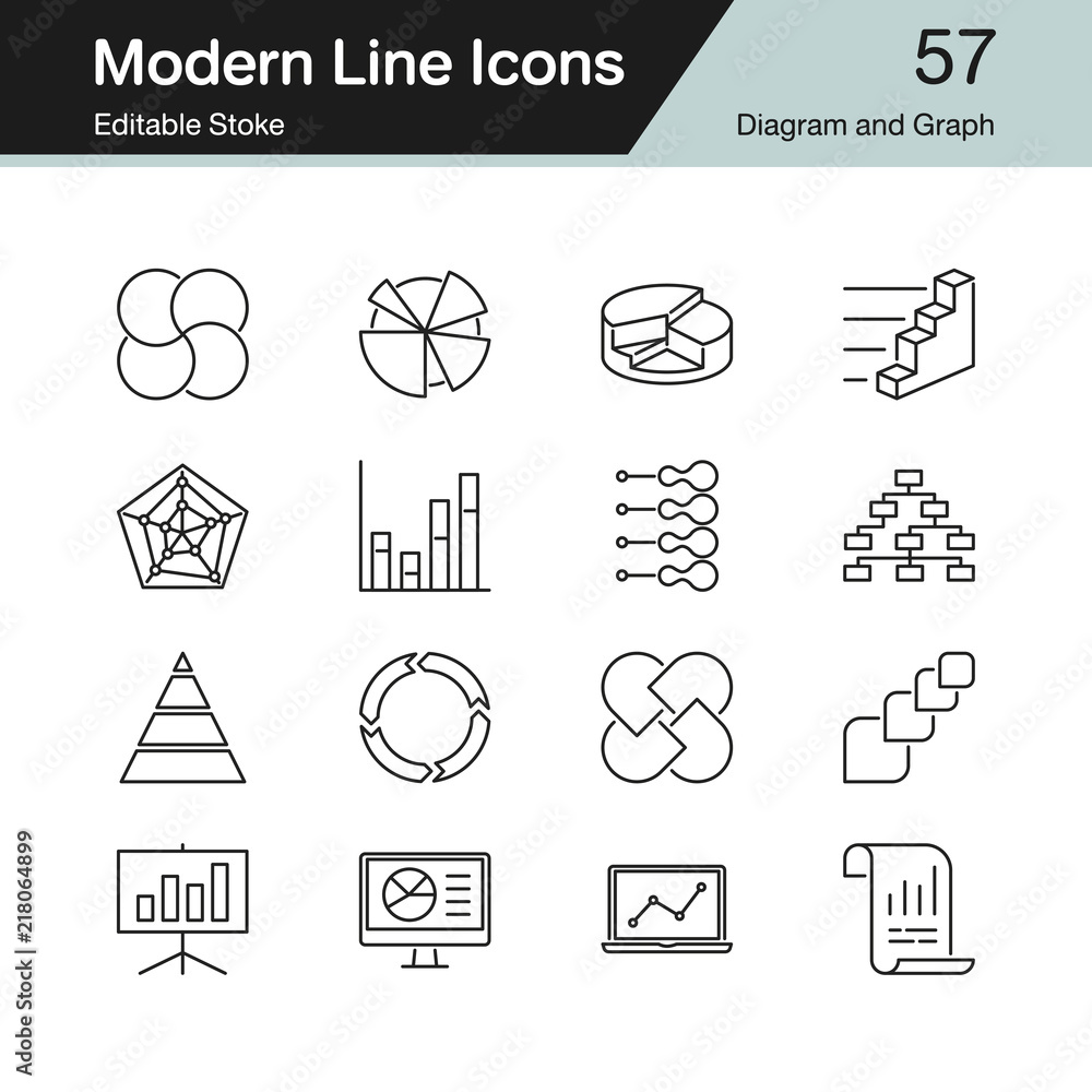 Diagram and Graph icons. Modern line design set 57. For presentation ...