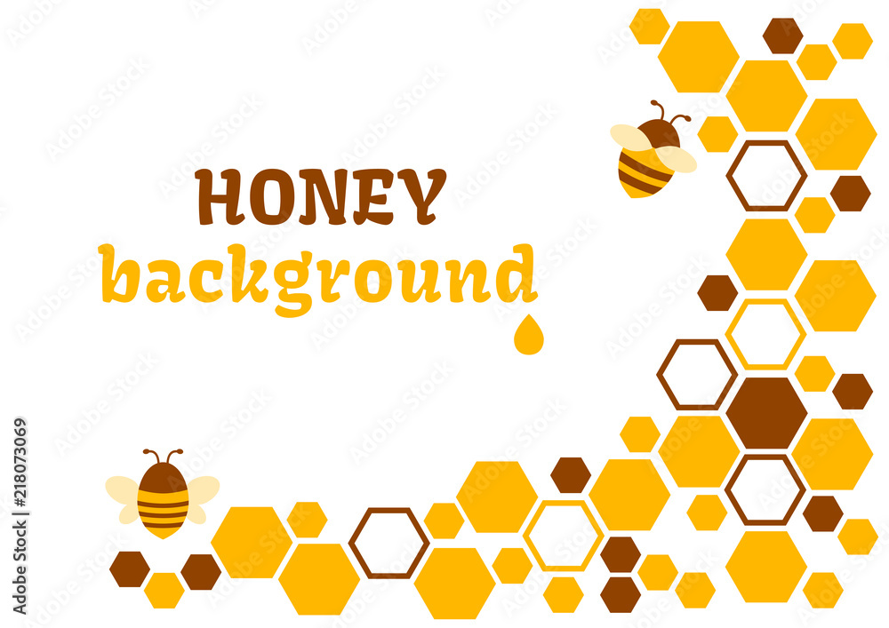 Honey abstract background with honeycomb and bee. Vector illustration ...