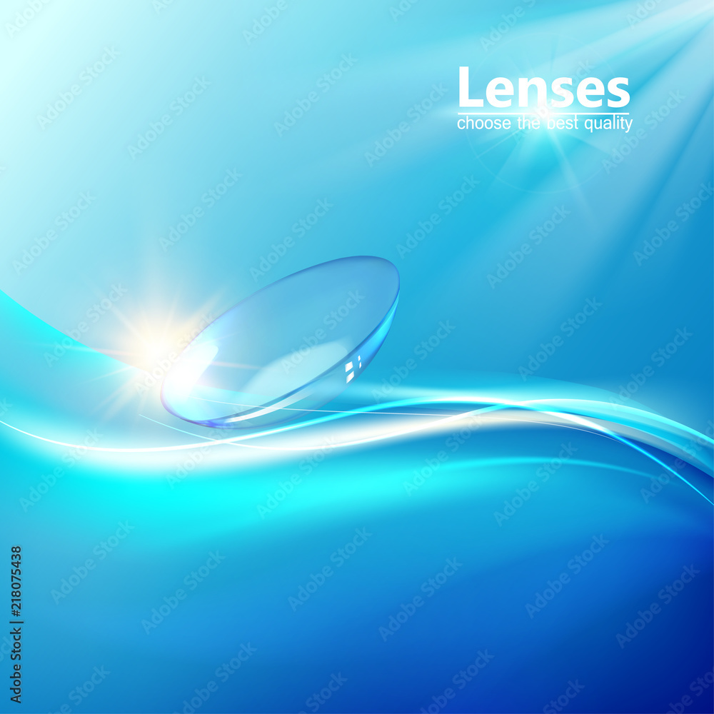 Science illustration with Contact Lenses sign. Blue flow at the top of ...