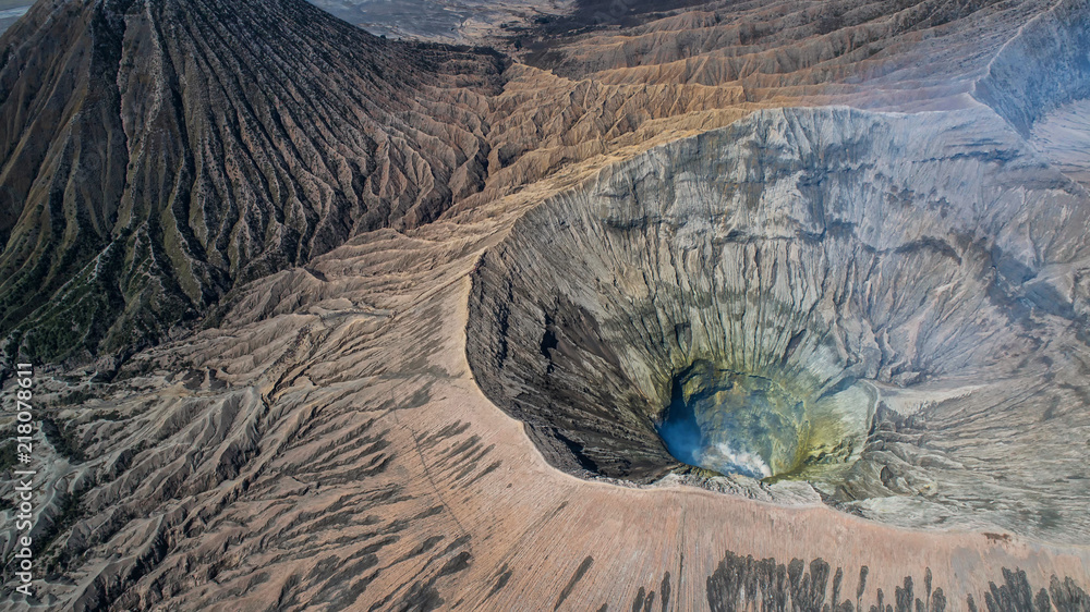 Mount Bromo in East Java, Indonesia. .Aerial view and top view ...
