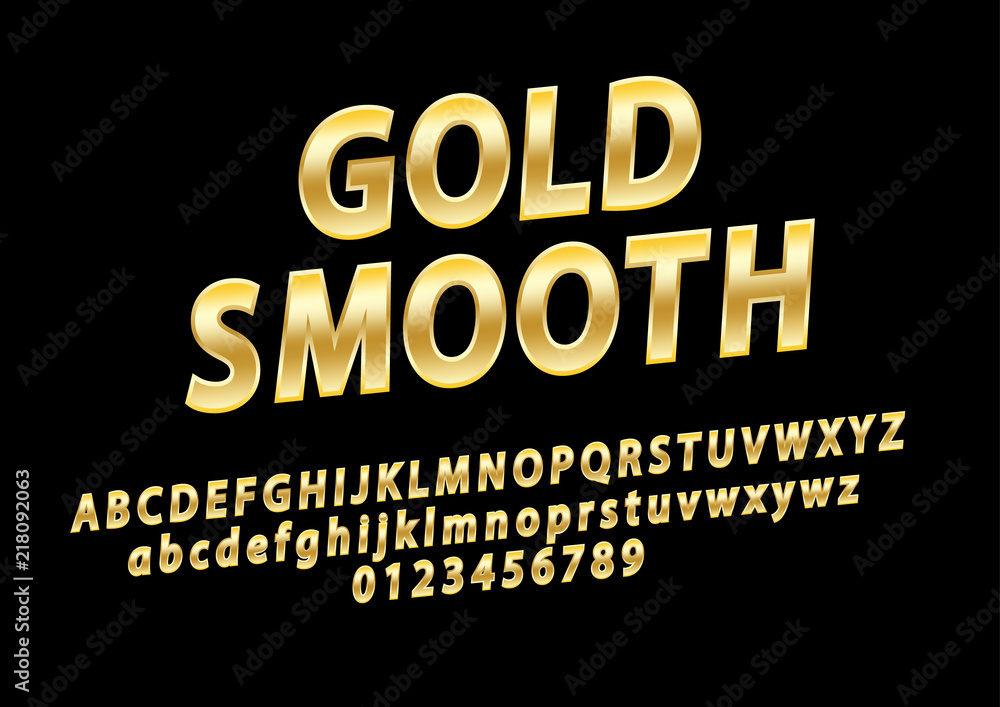 Vector glossy sign Gold Smooth. Chic Golden rotated Alphabet Letters ...