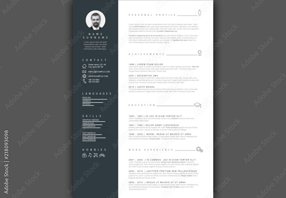 Resume Layout with Sidebar Stock Template | Adobe Stock