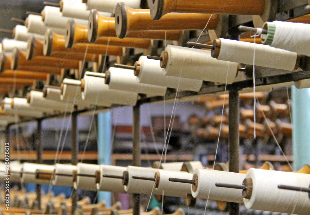 The Cotton Spools on a Vintage Textile Machine. Stock Photo | Adobe Stock