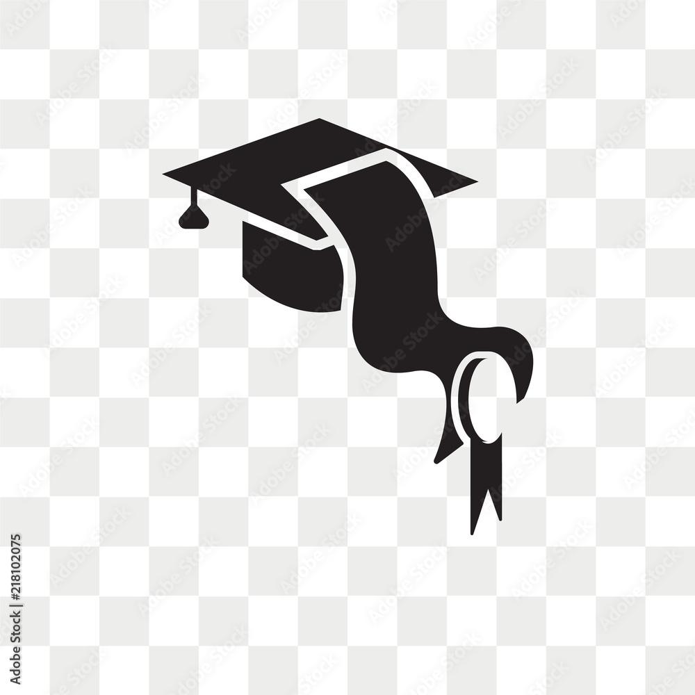 Graduation cap and diploma vector icon isolated on transparent ...