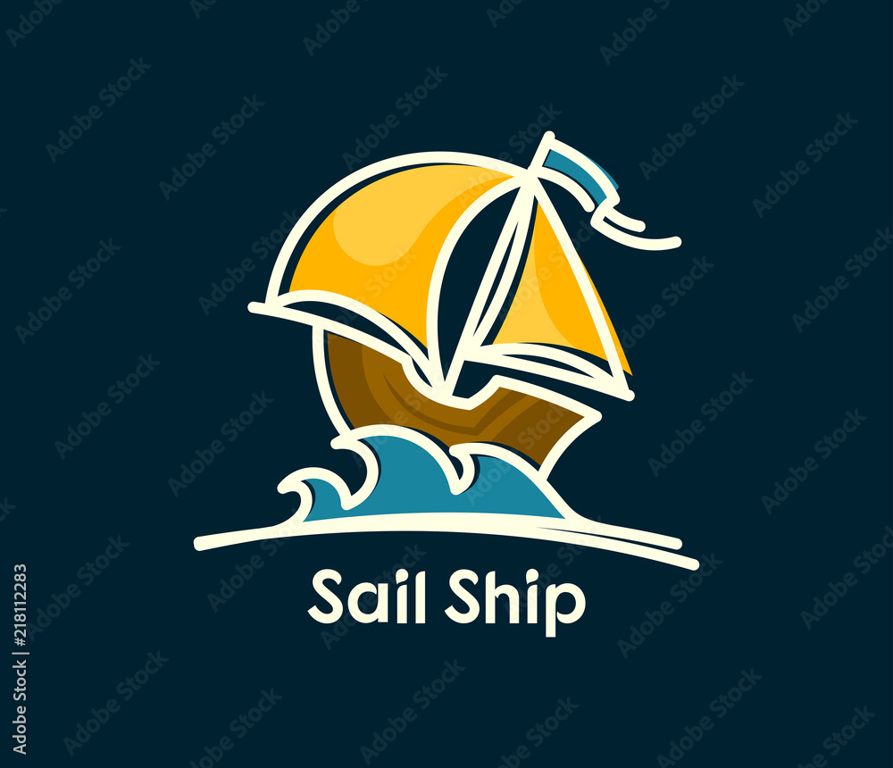 Sail ship on waves cartoon vector icon Stock Vector | Adobe Stock
