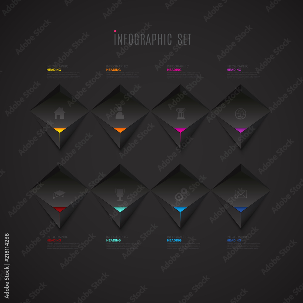 Six vector progress steps illustration with arrows, icons and place for ...