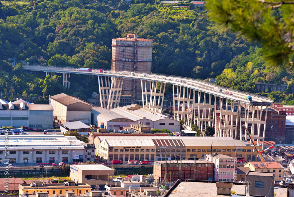 Collapsed Morandi Bridge connects the A10 motorway collapsed due to ...