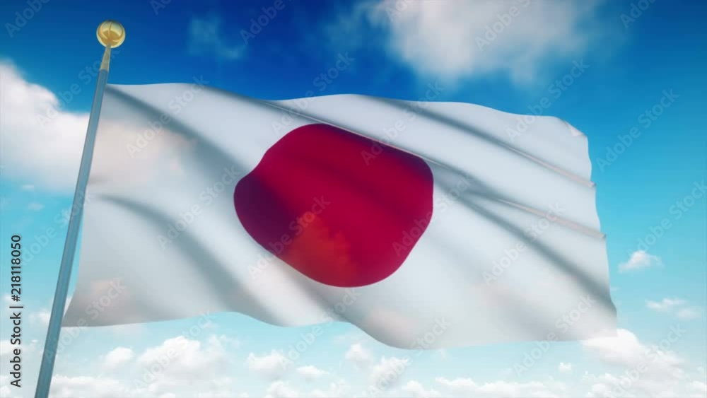 Japan Flag Waving 3D Rendering Blue Sky Background - Seamless Loop 4K ...