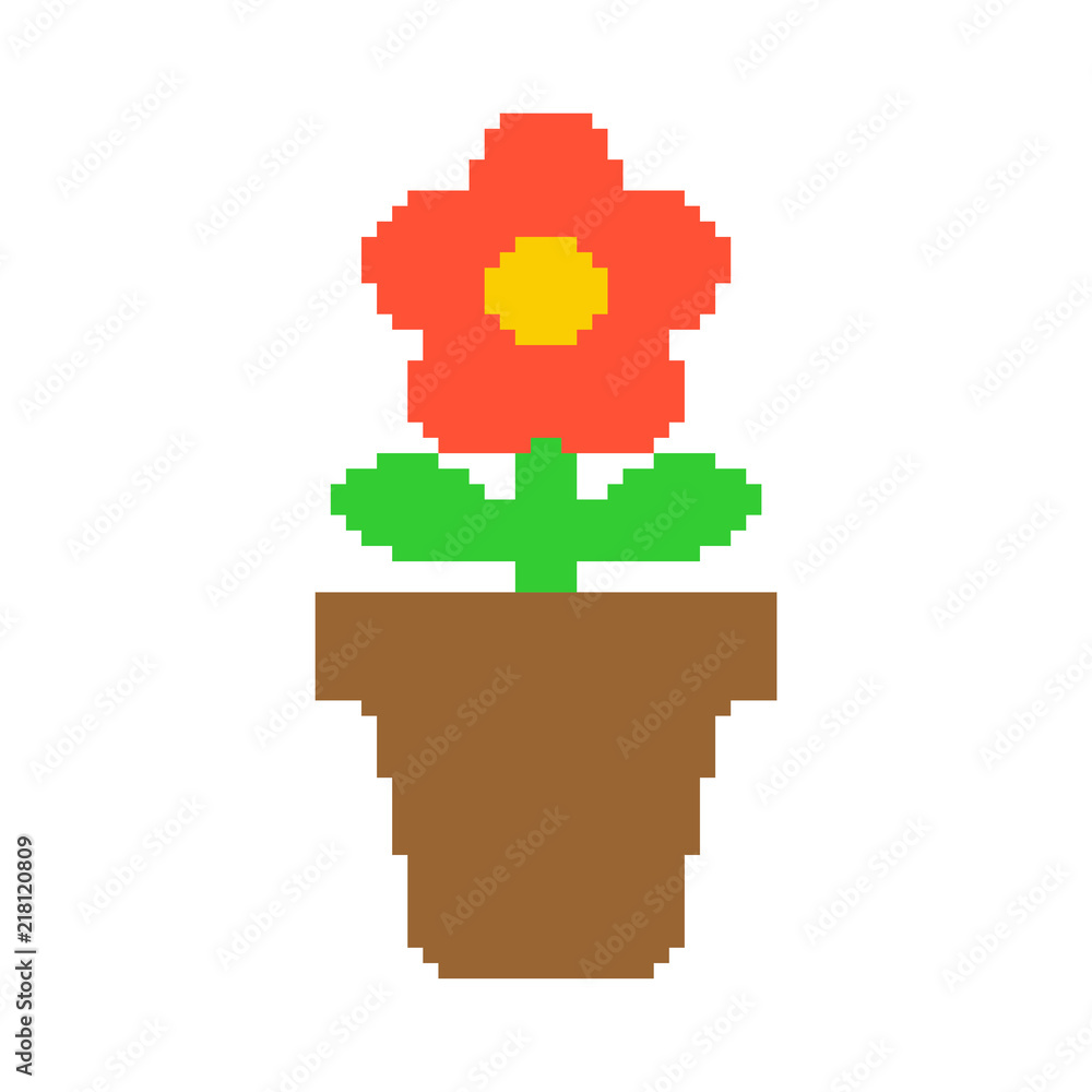 Flower in pot pixel art. 8 bit Vector Illustration Stock Vector | Adobe ...
