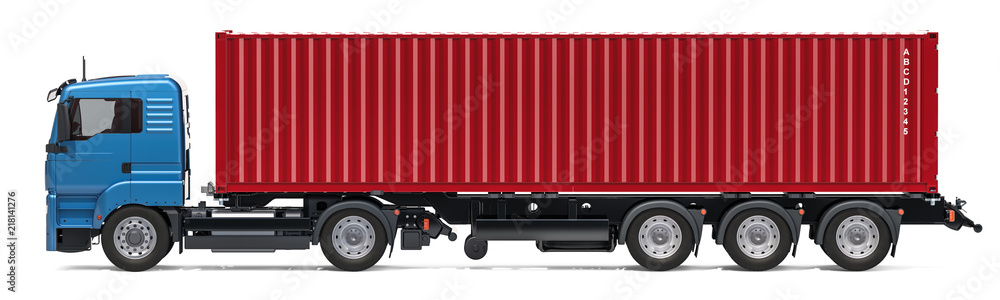 Container truck, side view. 3D rendering Stock Illustration | Adobe Stock