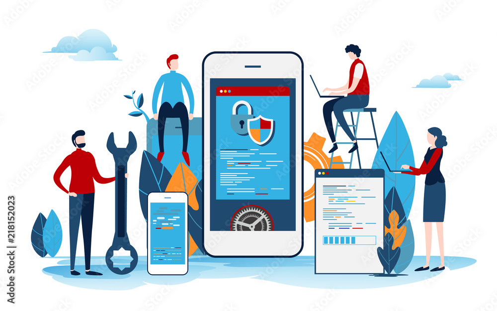 Developers create the startup project. Mobile application development ...