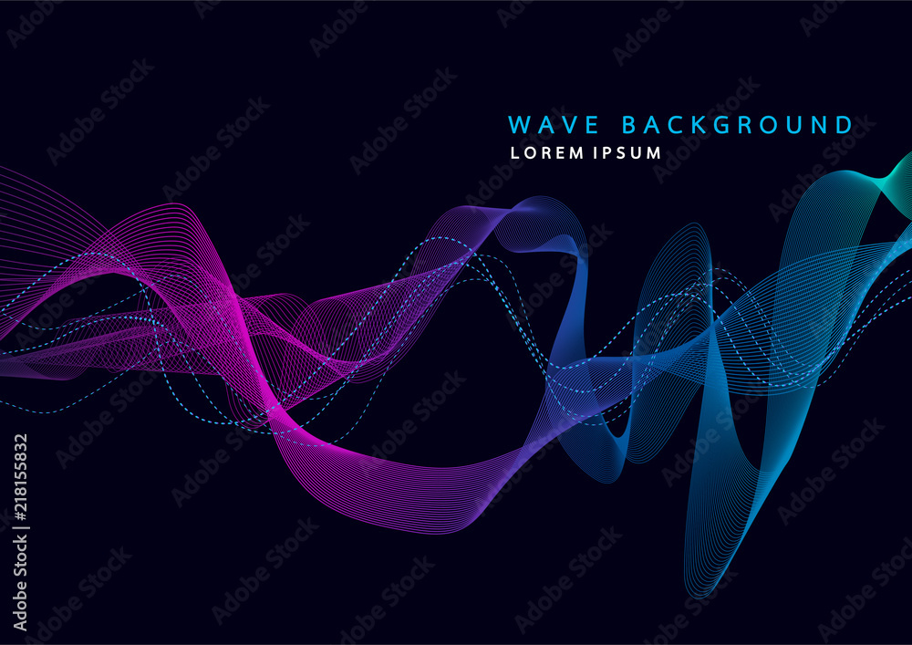 Abstract background with dynamic particle sound waves. Wave of musical soundtrack for record ...
