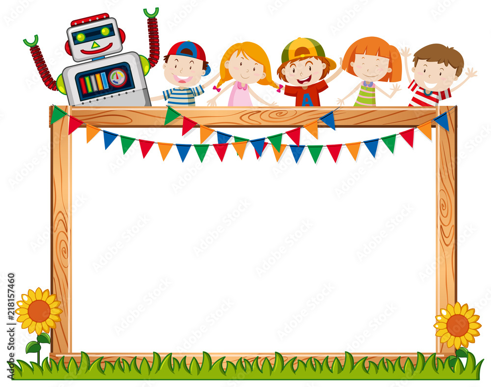 A frame board with happy children Vektor Stok | Adobe Stock