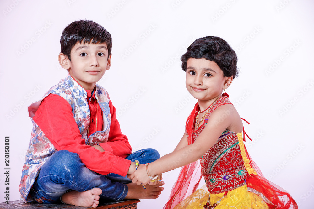 Cute Indian Brother And Sister Celebrating Raksha Bandhan Festival