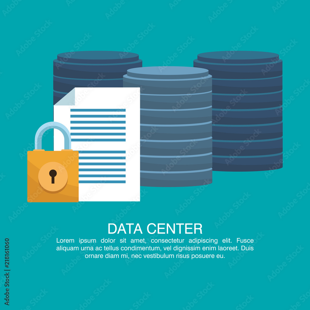 Data center poster with informaton and elements cartoons vector ...