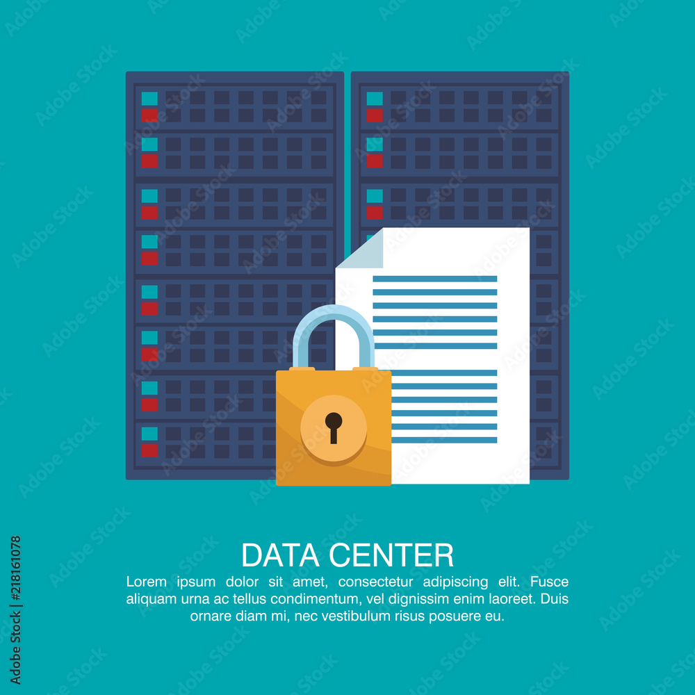 Vetor de Data center poster with informaton and elements cartoons ...