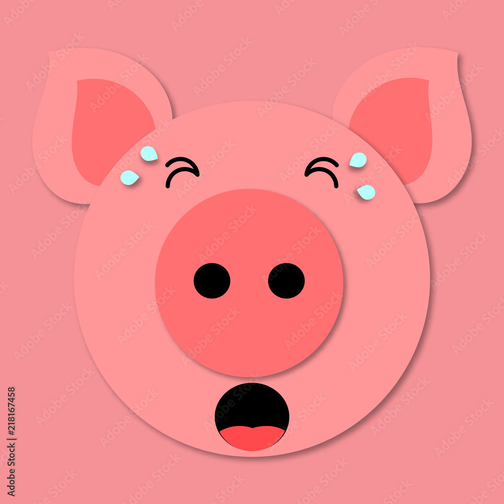 Cry emoji. Pig muzzle close up. Funny and cute pig face in cartoon ...