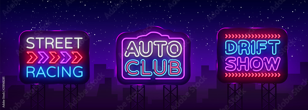 Big collection Racing neon sign vector design template. Street Racing ...