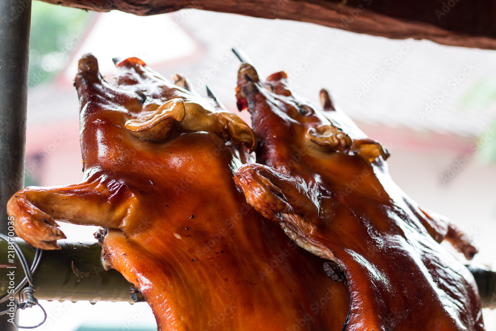 Pig roast, barbecued suckling pig, young piglet roast well Stock Photo ...