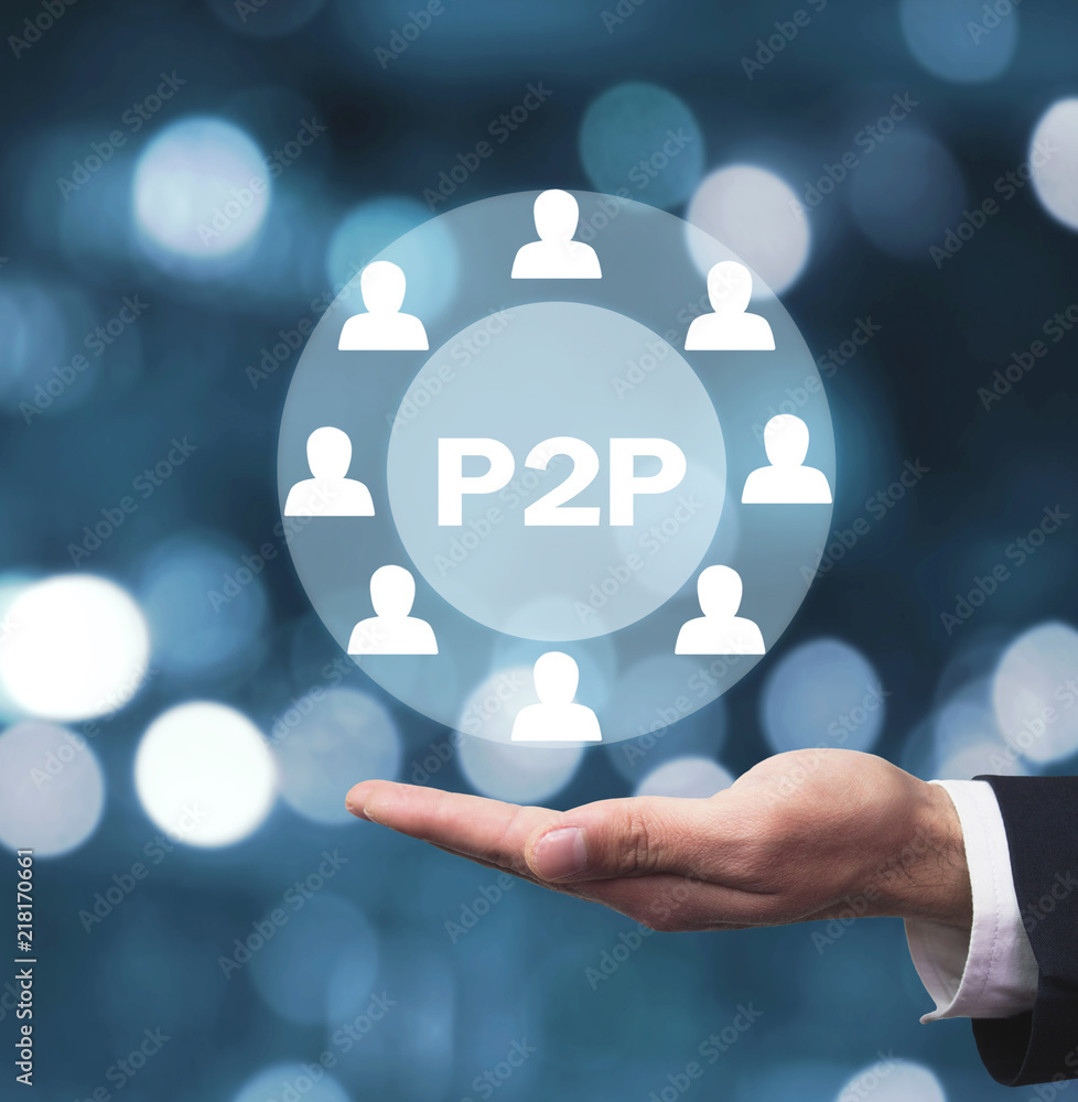 Hand holding P2P word with people icon. Concept of peer to peer P2P Stock Photo | Adobe Stock