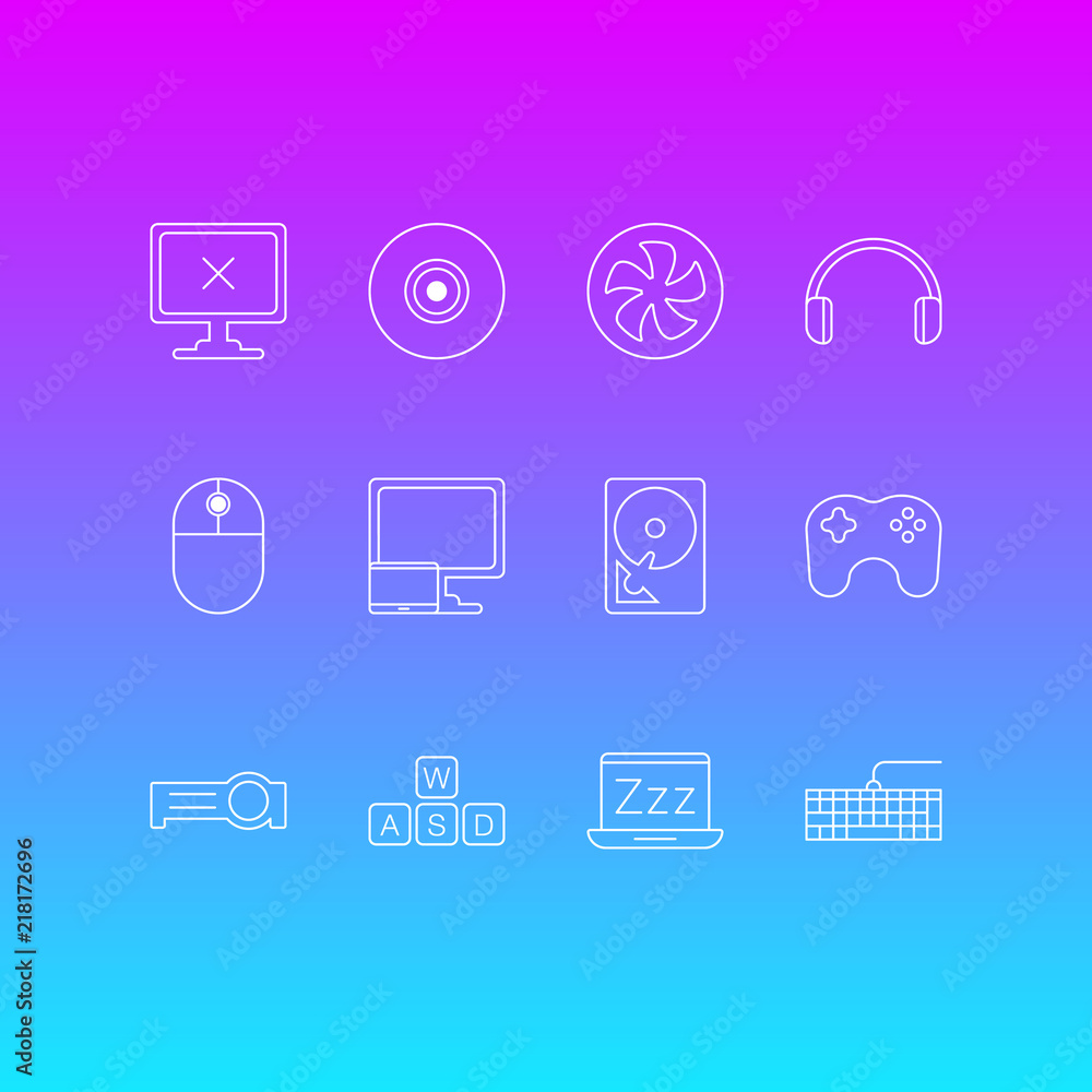 Vector illustration of 12 notebook icons line style. Editable set of ...