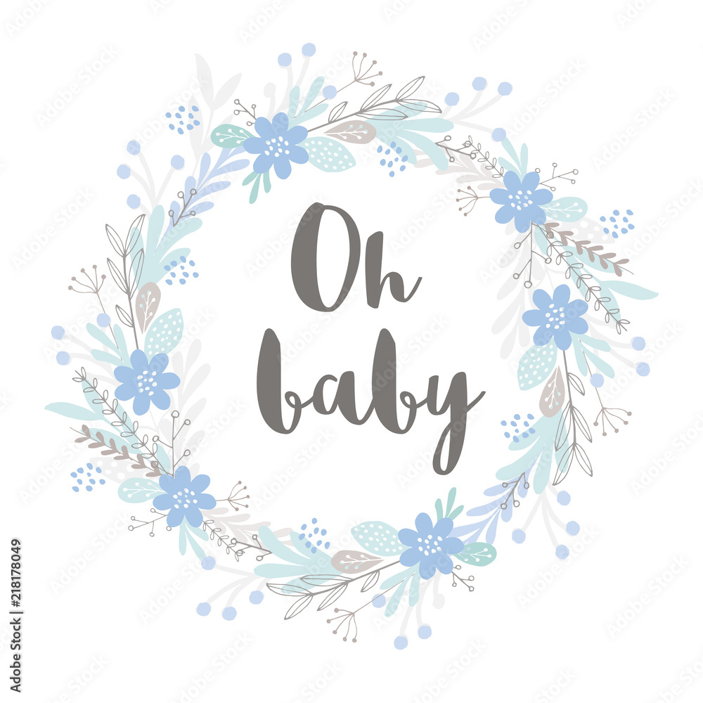Oh Baby, Cute Hand Drawn Baby Shower Vector Illustration. Grey Letters ...
