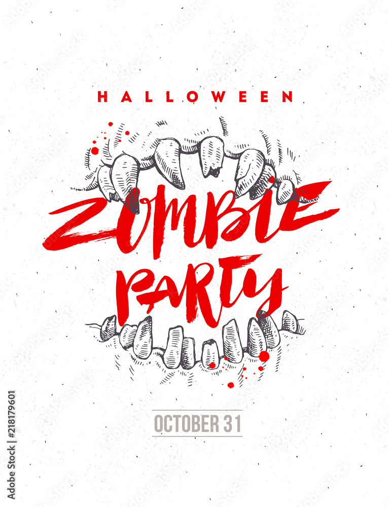 Halloween vector hand drawn illustration. Zombie party poster or flyer ...