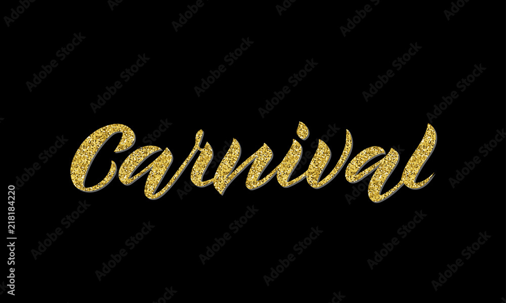 handwritten lettering Carnival gold glitter texture font Stock Vector ...