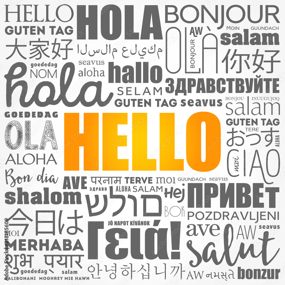 Hello word cloud in different languages of the world, background ...