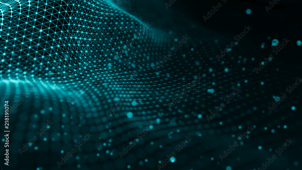 Data technology illustration. Wave with connecting dots and lines on ...