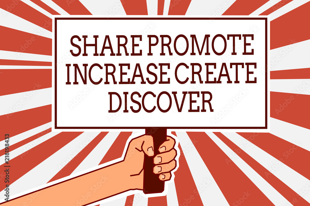 Writing note showing Share Promote Increase Create Discover. Business ...