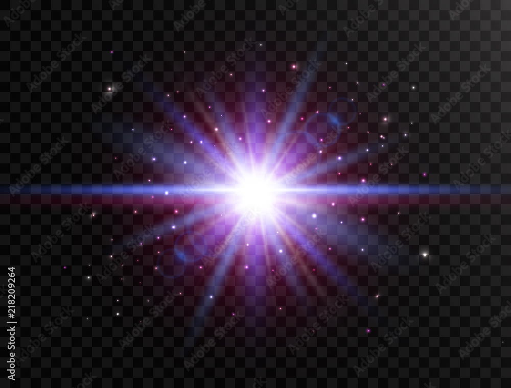 Futuristic light on transparent background. Flash with rays and ...